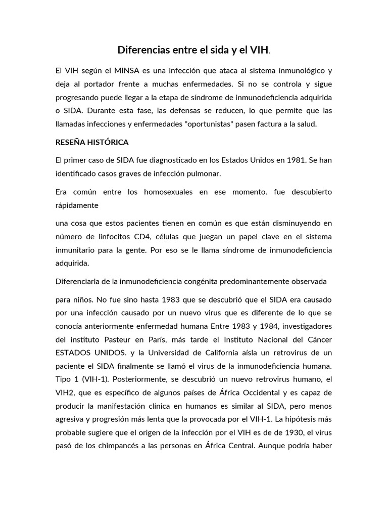 Diferencias Entre El Sida y El VIH | PDF | VIH / SIDA | VIH