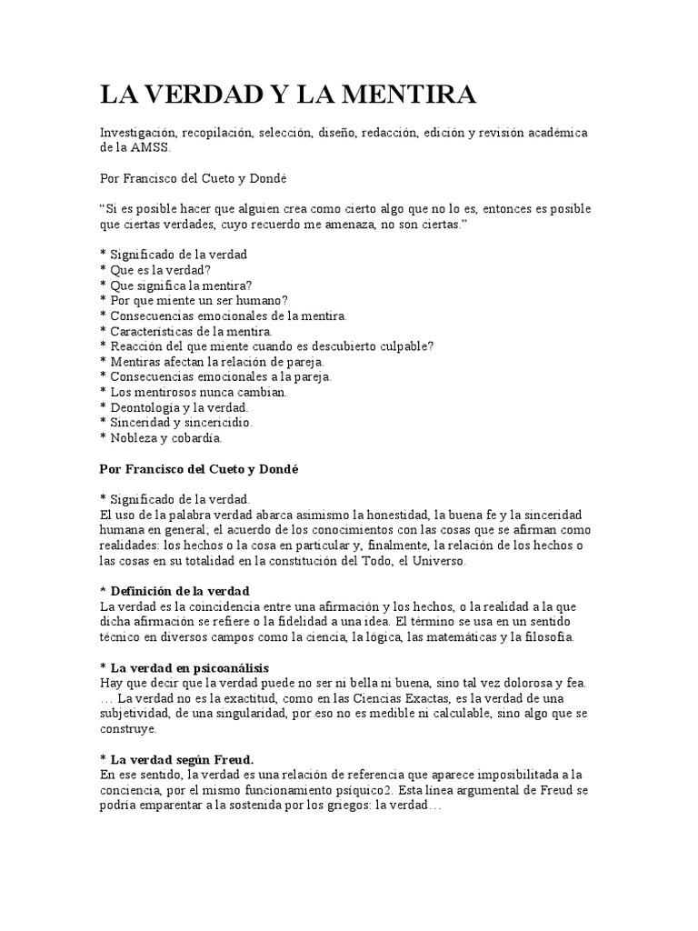 LA VERDAD Y LA MENTIRA Psicologia | PDF | Verdad | Mentira
