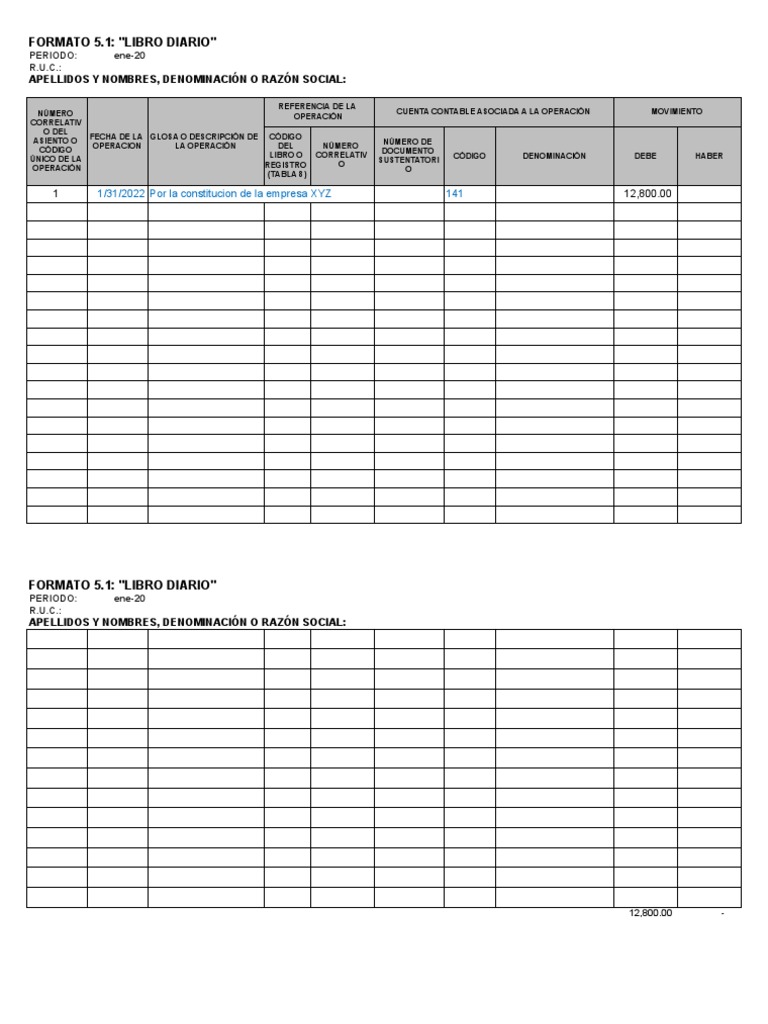 Formato Libro Diario Contable 2020 | PDF