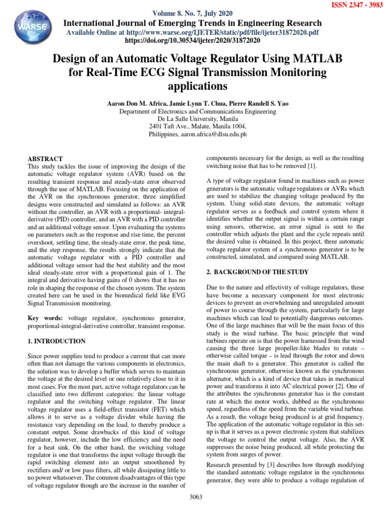 Design of An Automatic Voltage Regulator | PDF | Control Theory | Electric Generator