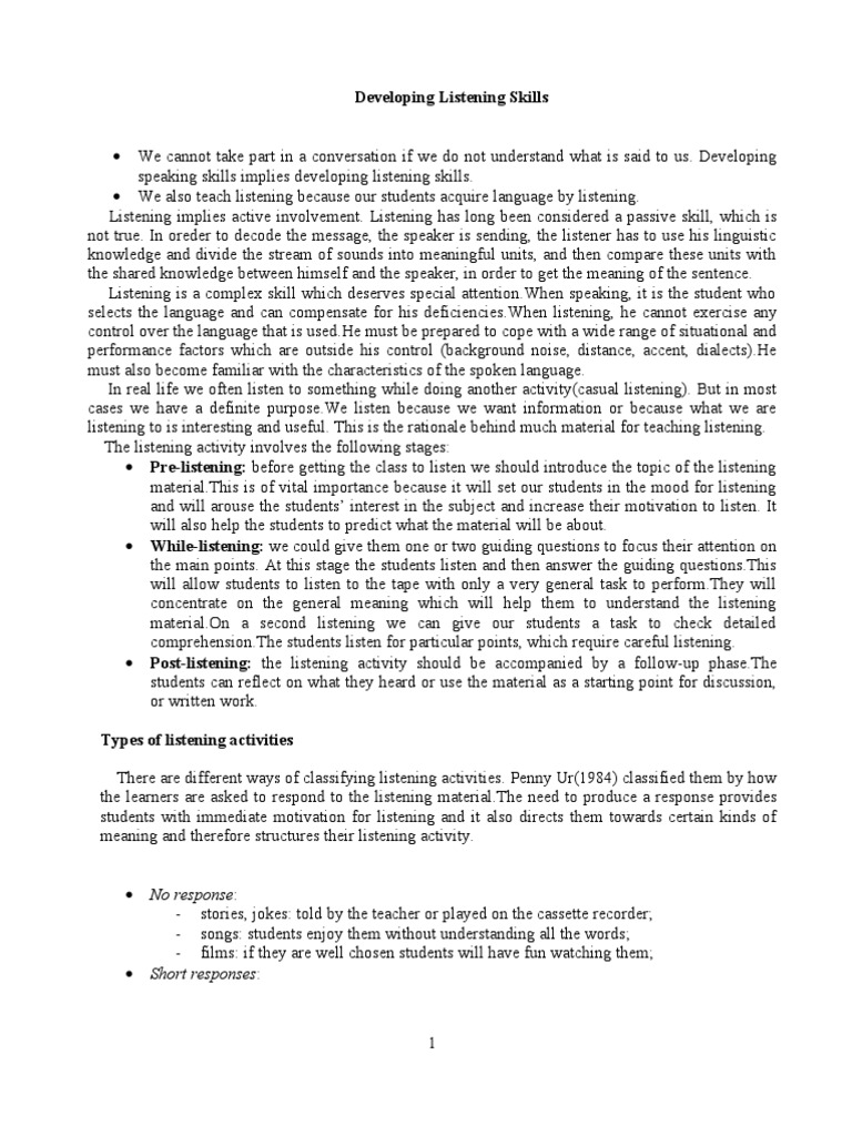 Developing Listening Skills | PDF | Compact Cassette | Motivation