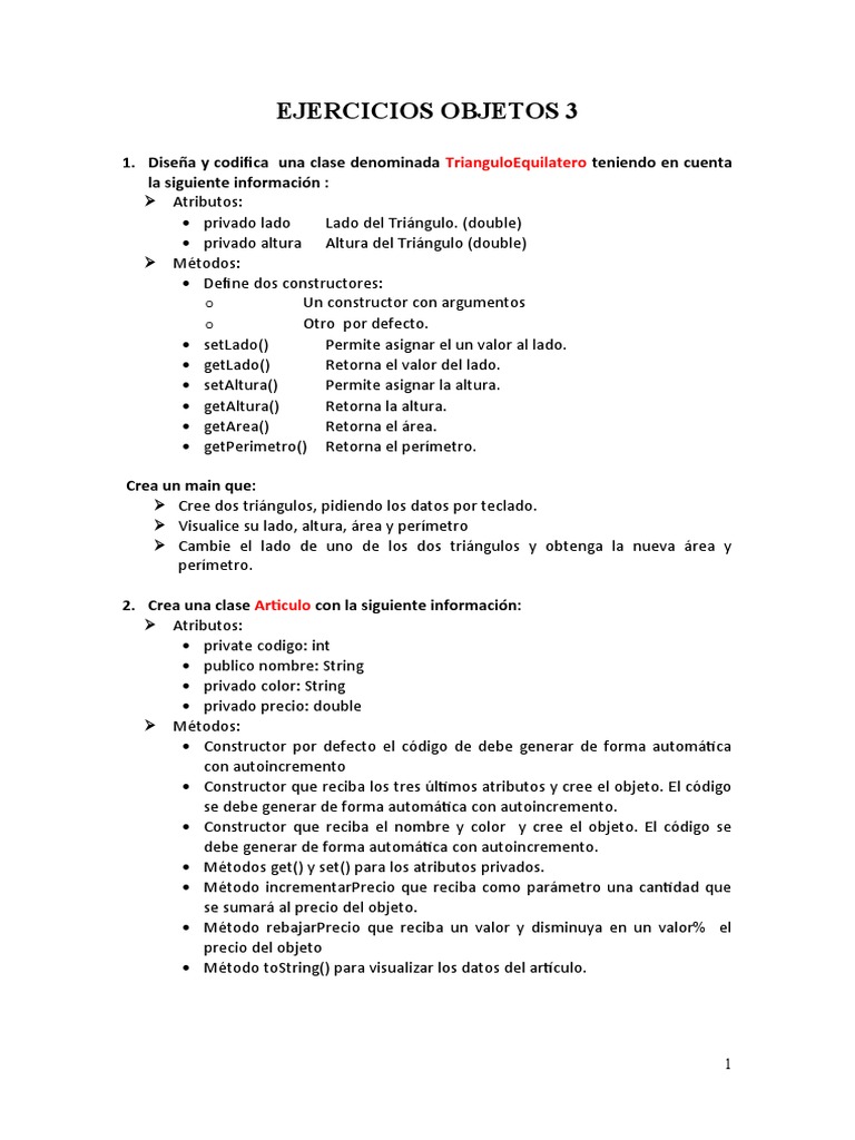 Ejercicios3 Objetos | PDF | Constructor (Programación Orientada a Objetos) | Programación