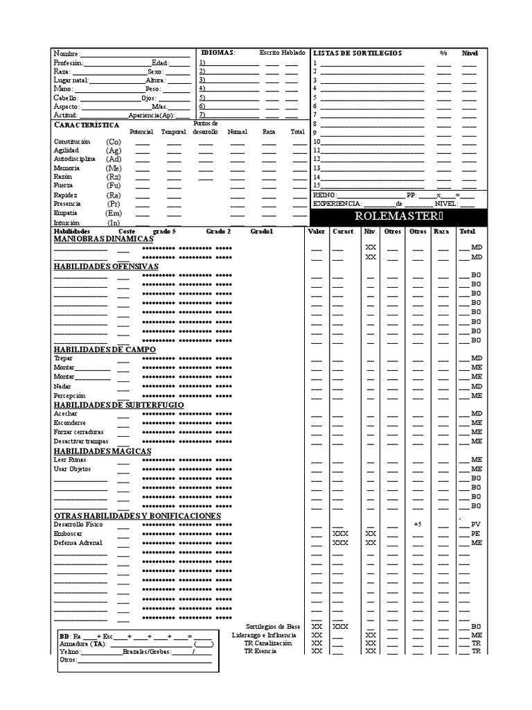 Hoja de Rolemaster | PDF | Negocios