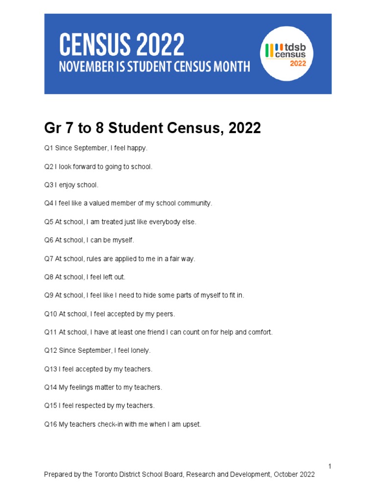 TDSB GR 7 To 8 Student Census 2022 | PDF | Lgbt | LGBTQIA+ Studies