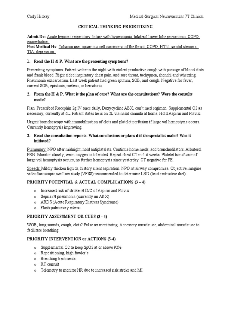 Critical Thinking 2 | PDF | Pneumonia | Chronic Obstructive Pulmonary ...