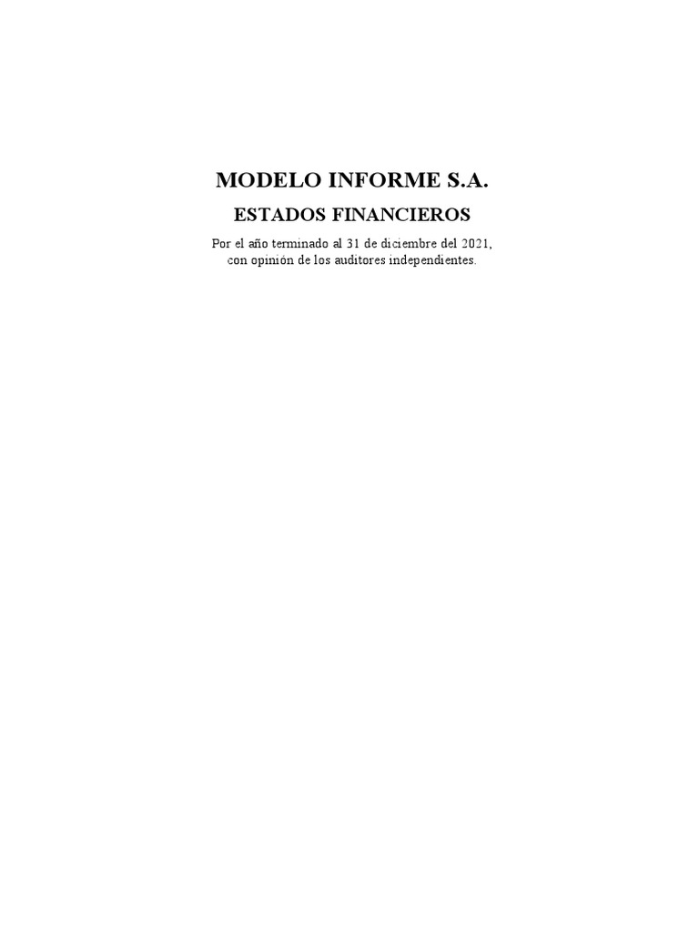 ETL - Modelo Informe NIIF Pymes - 2021 (Versión 2) | PDF | Auditoría | normas internacionales de ...