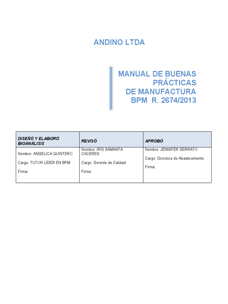 M01 Plantilla Manual BPM | PDF | Alimentos | Calidad (comercial)