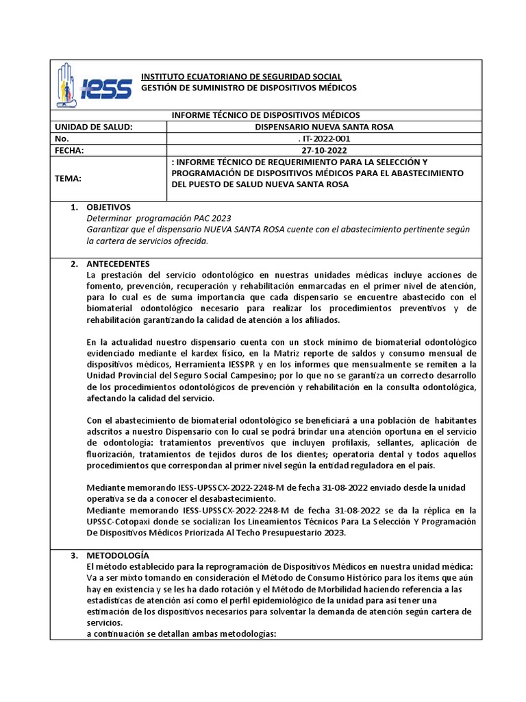 Formato para El Informe Técnico de Respaldo de La Reprogramación de Dispositivos Médicos 2023 ...