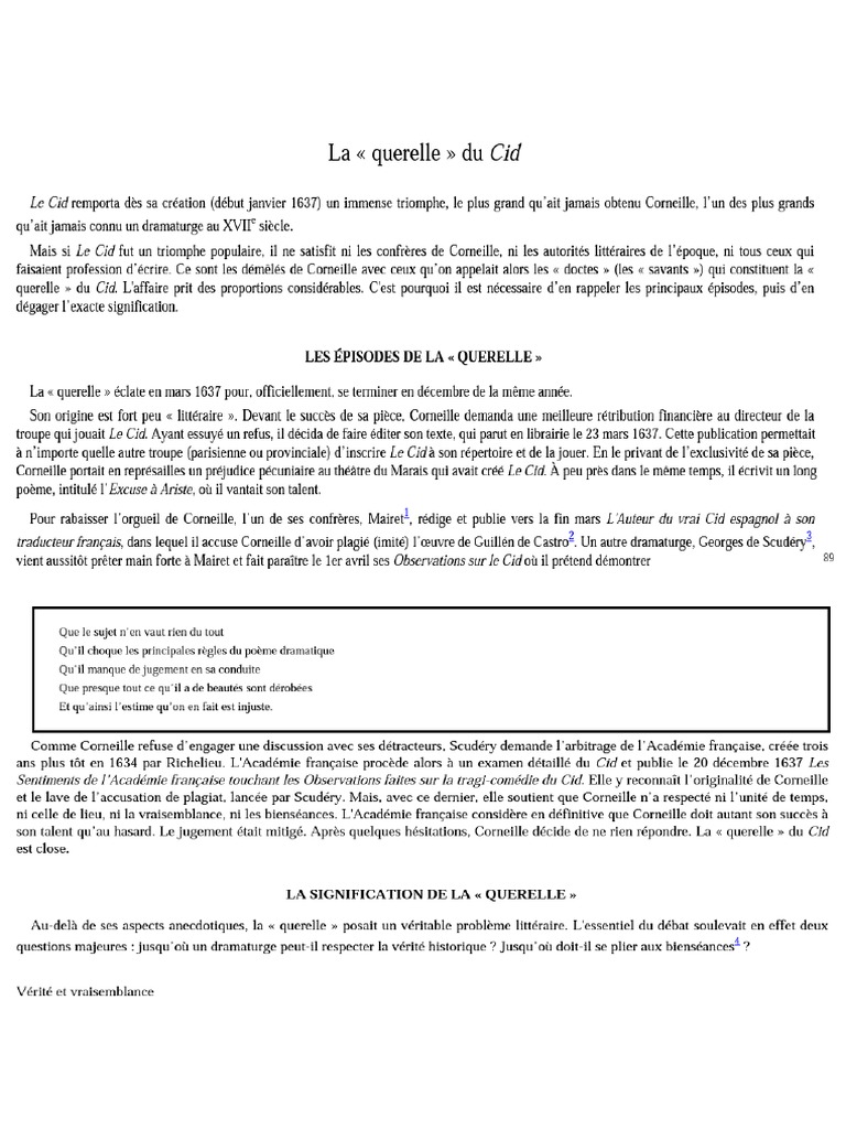 La Querelle Du Cid | PDF