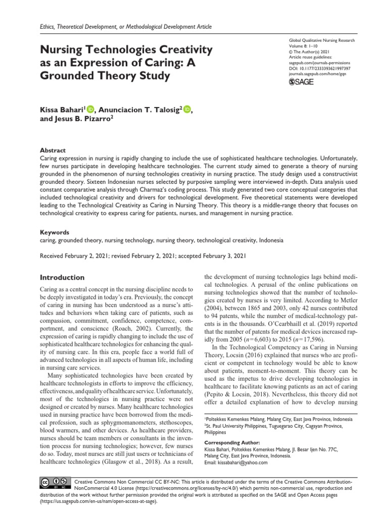 Nursing Technologies Creativity As An Expression of Caring - A Grounded ...