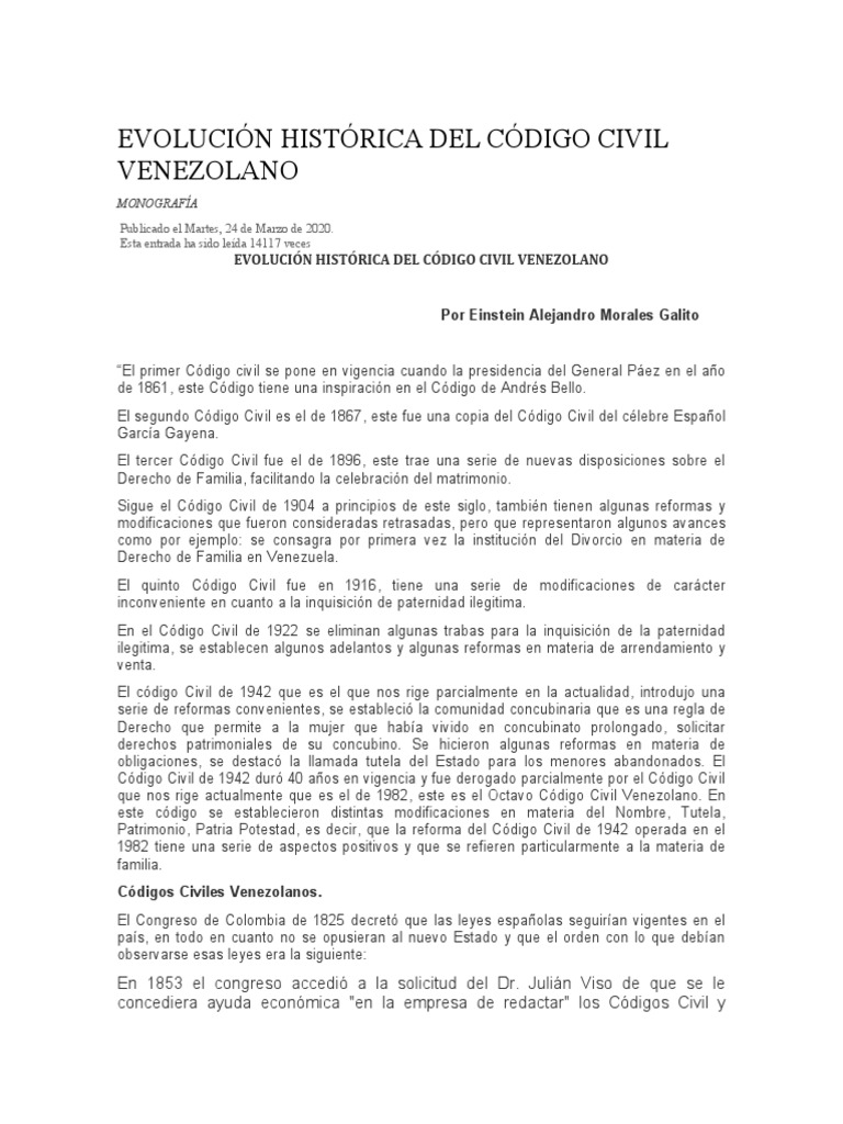 Evolución Histórica Del Código Civil Venezolano | PDF | Caso de ley ...