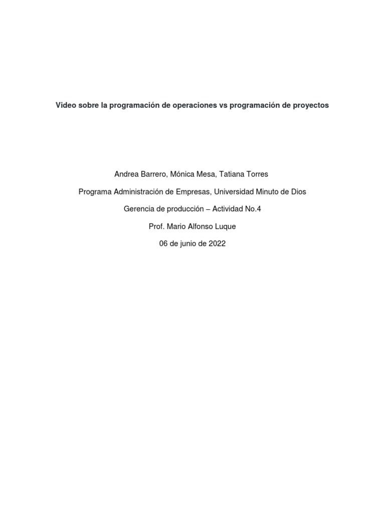 ACTIVIDAD 4. GRUPO 4 Video Sobre La Programación de Operaciones Vs ...