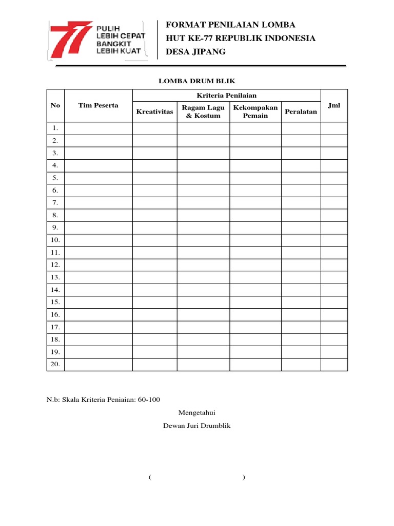 Format Penilaian Lomba 17 Agustus | PDF