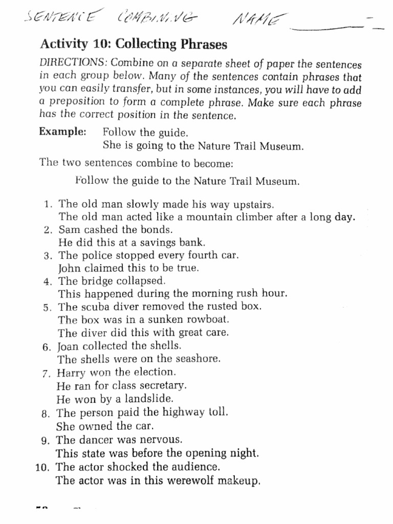 Sentence Combining Exercises | PDF | Grammar | Language Mechanics
