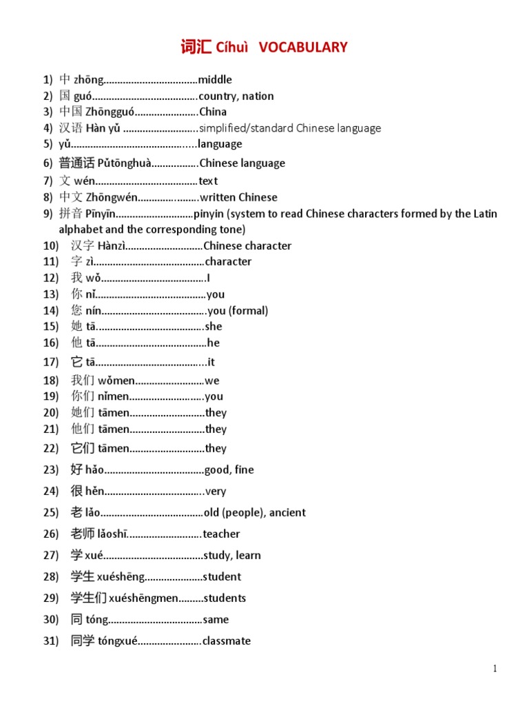 Chinese Study Guide Grade 11 Lesson 1 | PDF