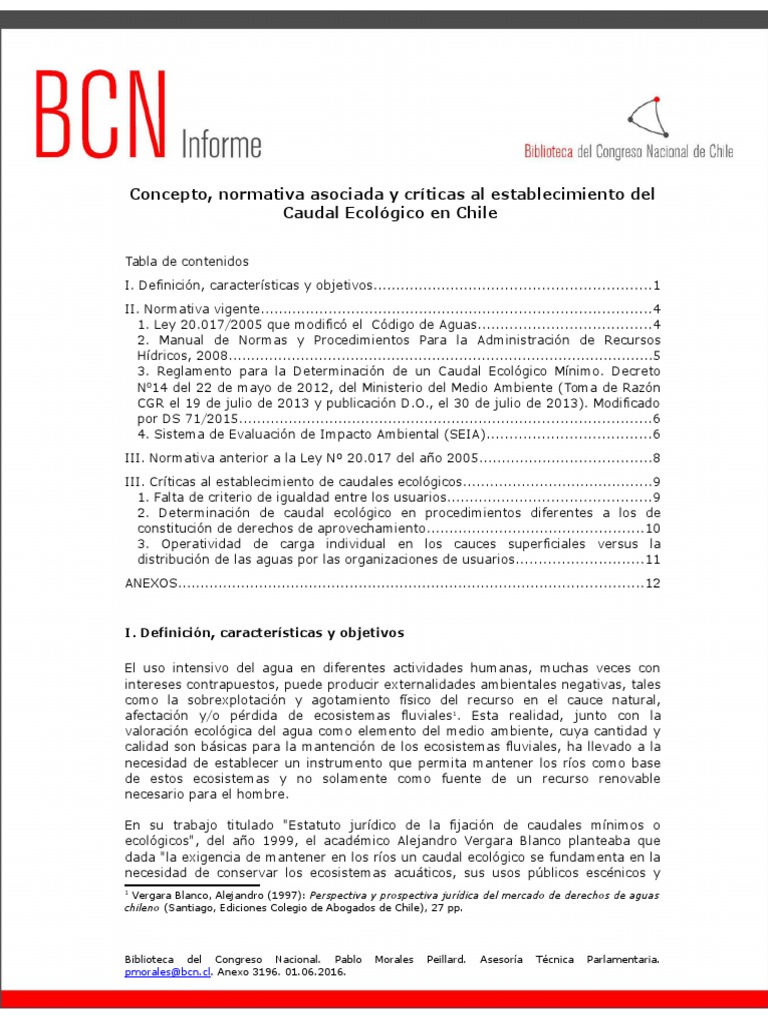 BCN :: Concepto, Normativa Asociada y Críticas Al Establecimiento Del Caudal Ecológico en Chile ...