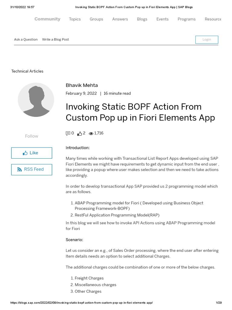 Invoking Static BOPF Action From Custom Pop Up in Fiori Elements App | Download Free PDF | Class ...