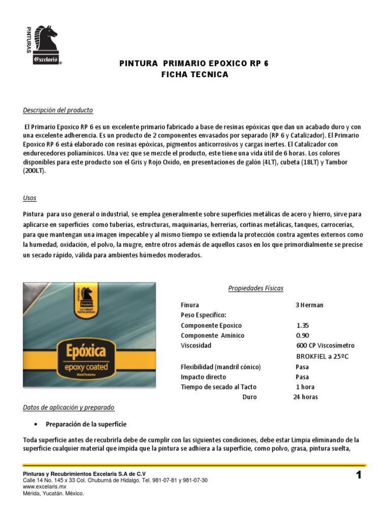 Ficha Tecnica Epoxico Primario RP 6 | PDF | Pintar | Epoxy