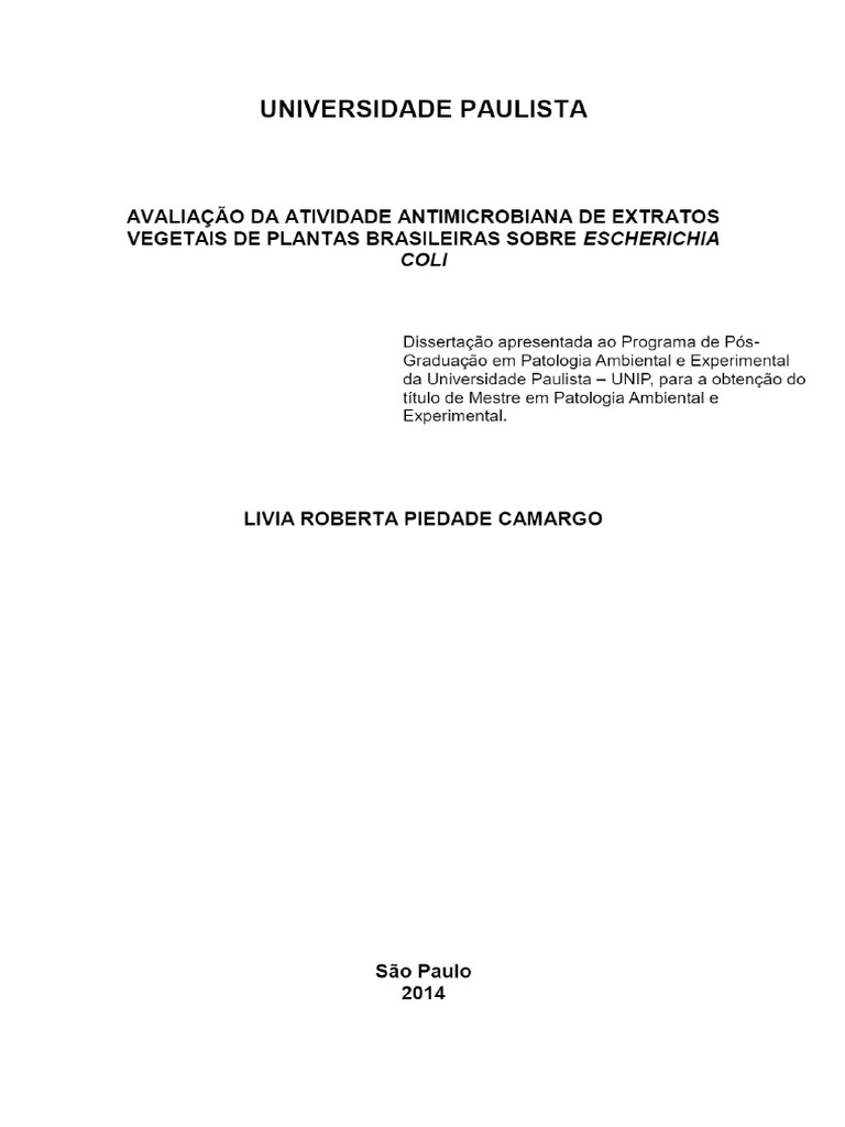 Avaliação Da Atividade Antimicrobiana de Extratos Vegetais de Plantas ... Avaliação Da Atividade Antimicrobiana de Extratos Vegetais de Plantas ...