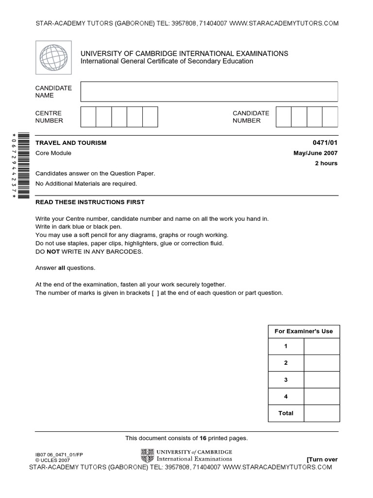 Travel and Tourism Paper1 2007 June (Igcse) | PDF | Tourism | Beijing