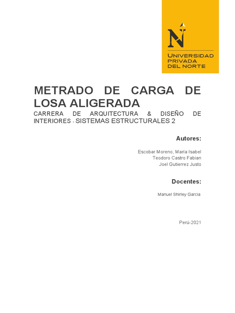 Metrado de Carga de Losa Aligerada | PDF | Hormigón | Sectores Economicos