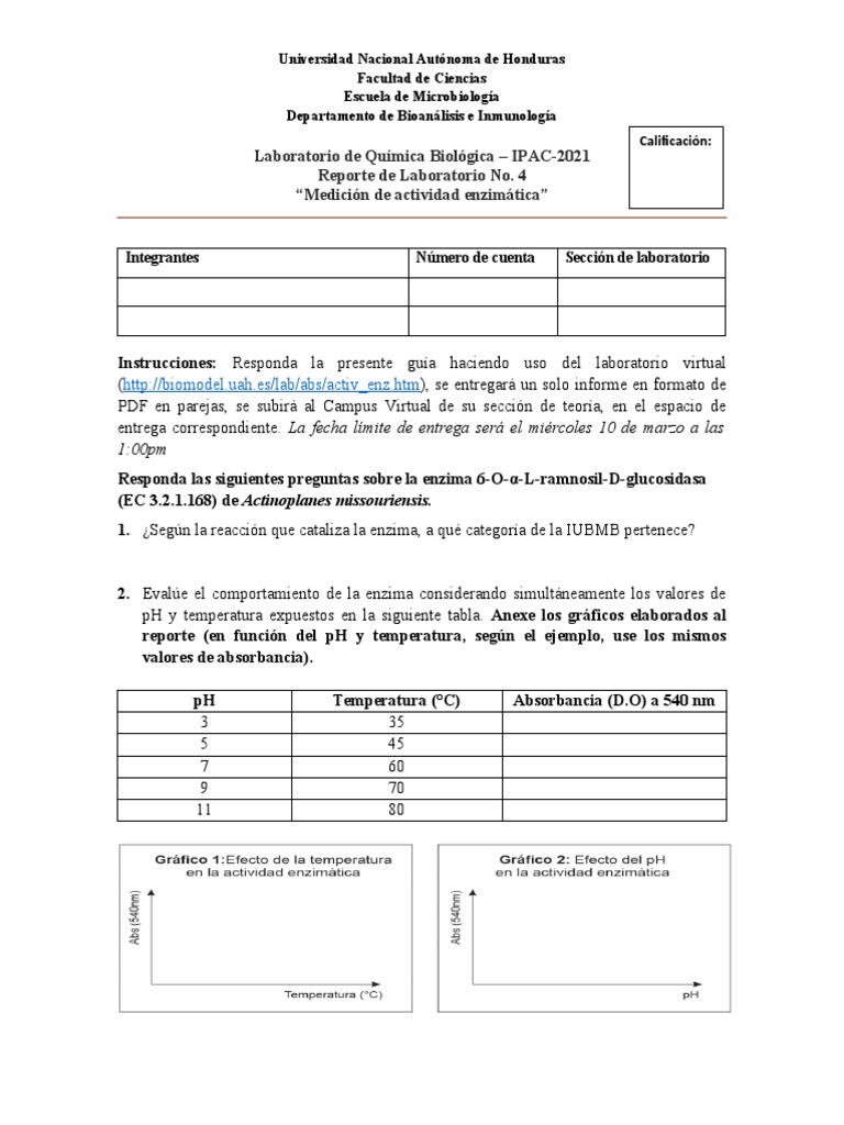 Reporte Lab No - 4 | PDF | Enzima | Laboratorios