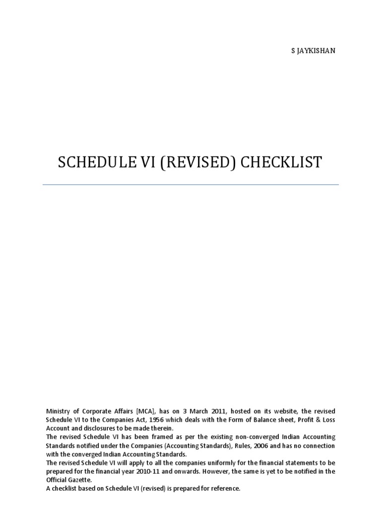 Schedule Vi (Revised) Checklist: S Jaykishan | PDF