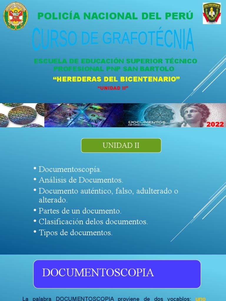 Unidad II Análisis de Documentos - Documentoscopía - Eestp San Bartolo 2022 | PDF | Documento