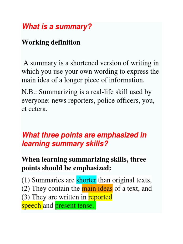 What Is A Summary | PDF | Reading Comprehension | Learning