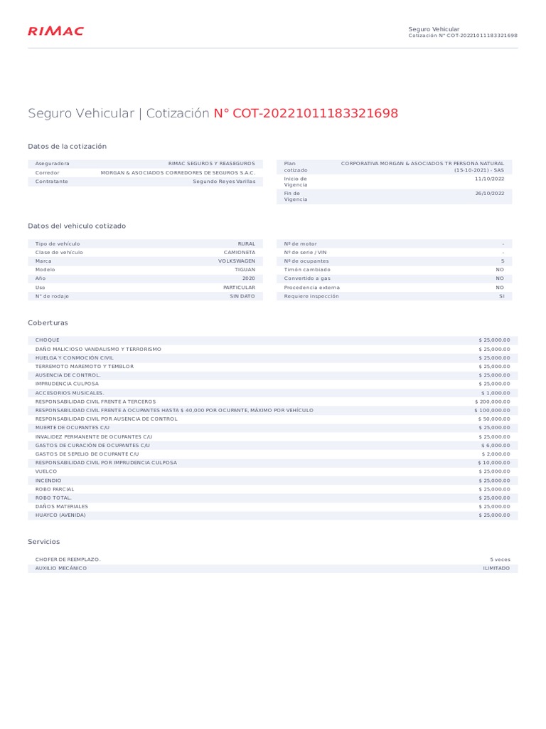 Coti Rimac 40065605 | PDF | Seguro | Póliza de seguros