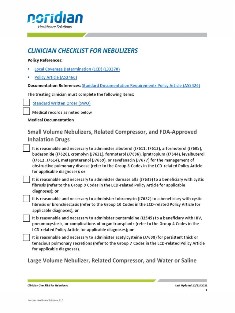 Clinician Checklist Nebulizers | PDF | Lung | Hypertension