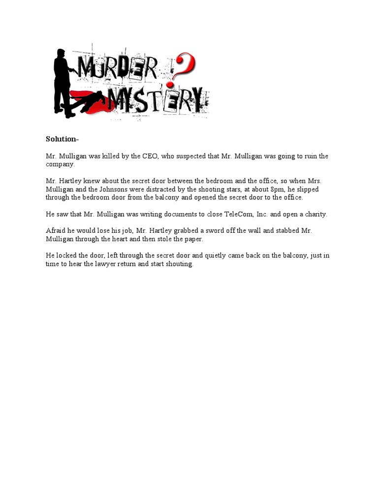 Solution Murder Mystery | PDF | Mystery, Thriller & Crime Fiction