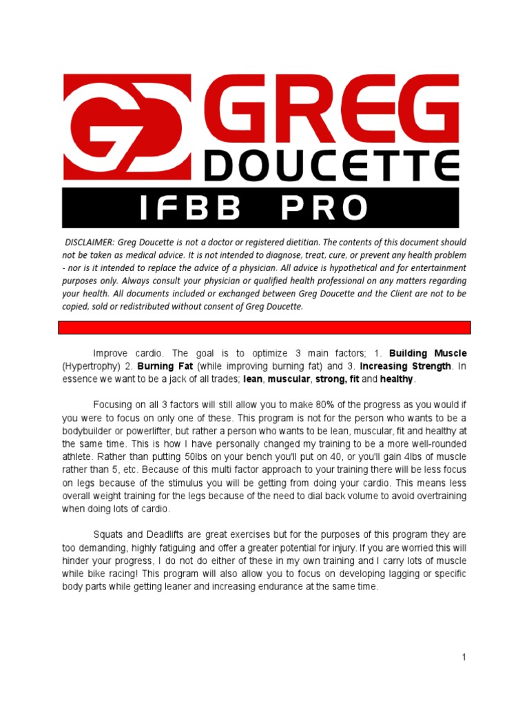 Greg Doucette Full Body Training Plan | PDF | Aerobic Exercise | Weight ...