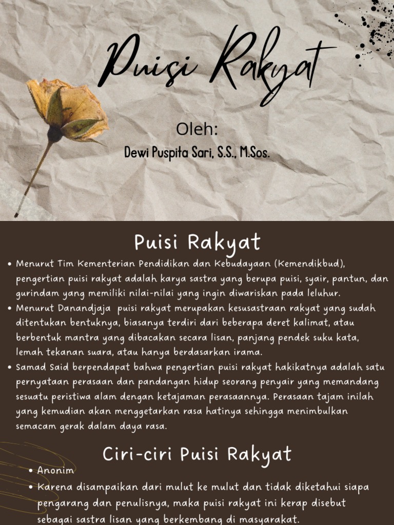 Puisi Rakyat | PDF | Seni & Disiplin Bahasa