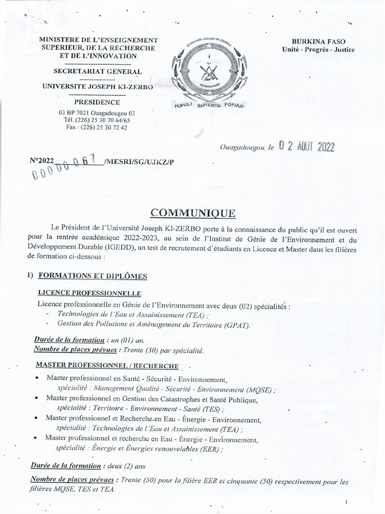 Communique de Recrutement 2022-2023 | PDF