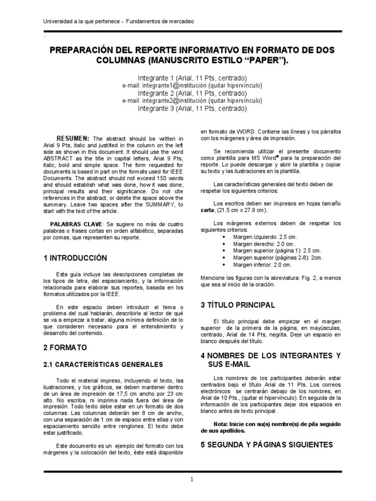 Formato para Presentación de Informes Ieee | PDF | Comunicación escrita | Escritura