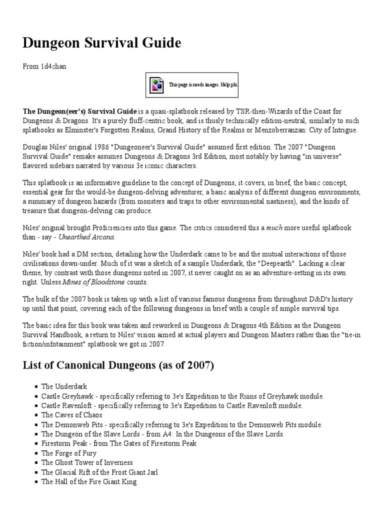 Dungeon Survival Guide - 1d4chan | PDF | Dungeons & Dragons | Role ...