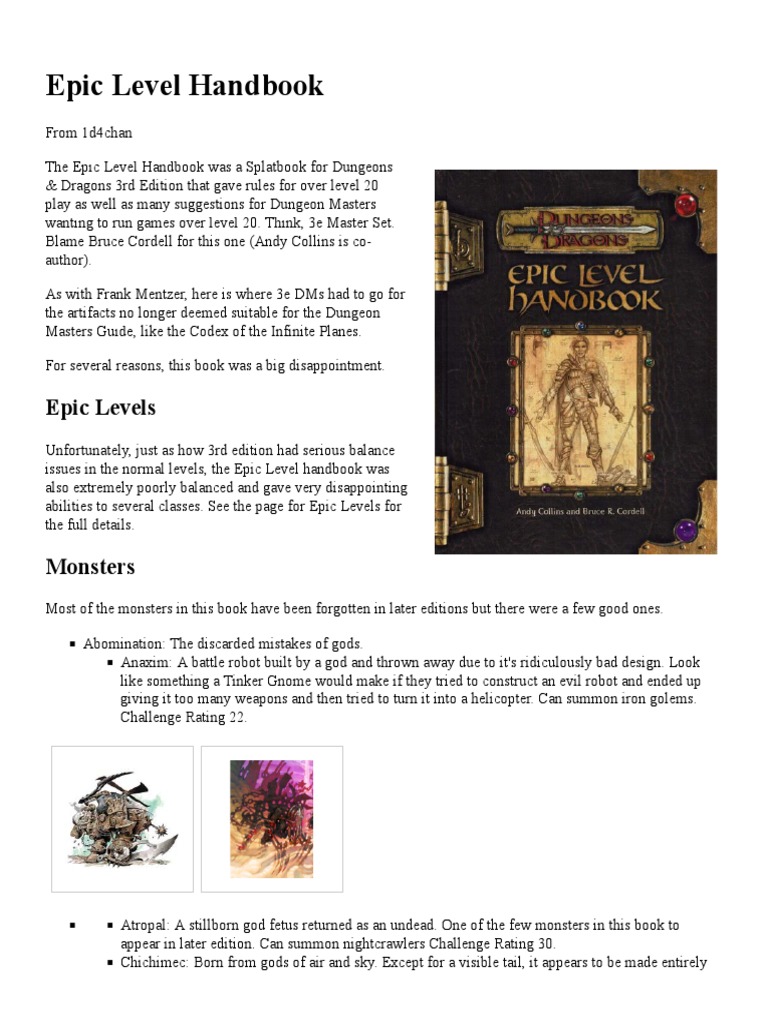 Epic Level Handbook Critique | PDF | Dungeons & Dragons | Gary Gygax Games