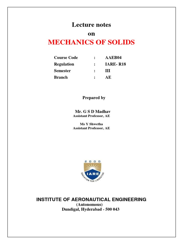 Aero Mechanics of Solids Lecture Notes | PDF | Deformation (Engineering ...