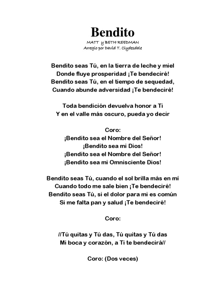 Bendito Letra | PDF | Religión y espiritualidad | Poesía