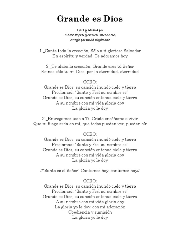 Grande Es Dios Letra | PDF | Religión y espiritualidad