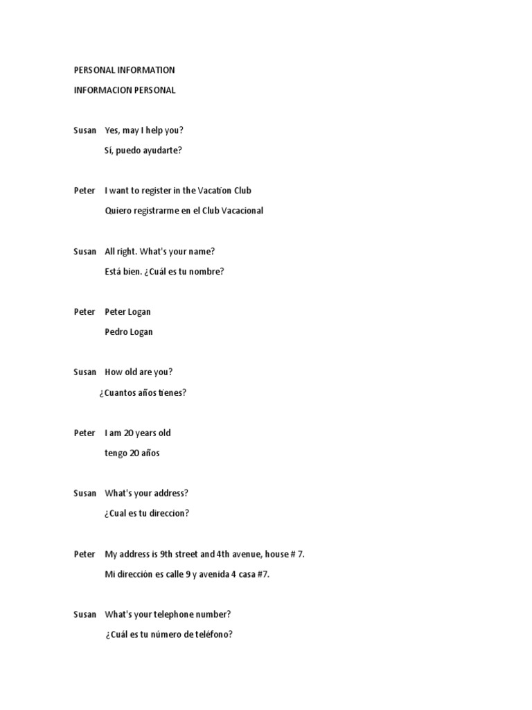 Conversation Personal Information | PDF