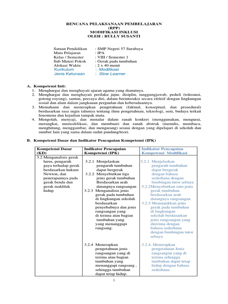 RPP Ipa Inklusi | PDF