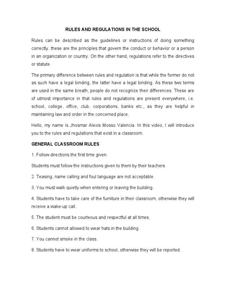 General School Rules PDF Teachers Social Institutions