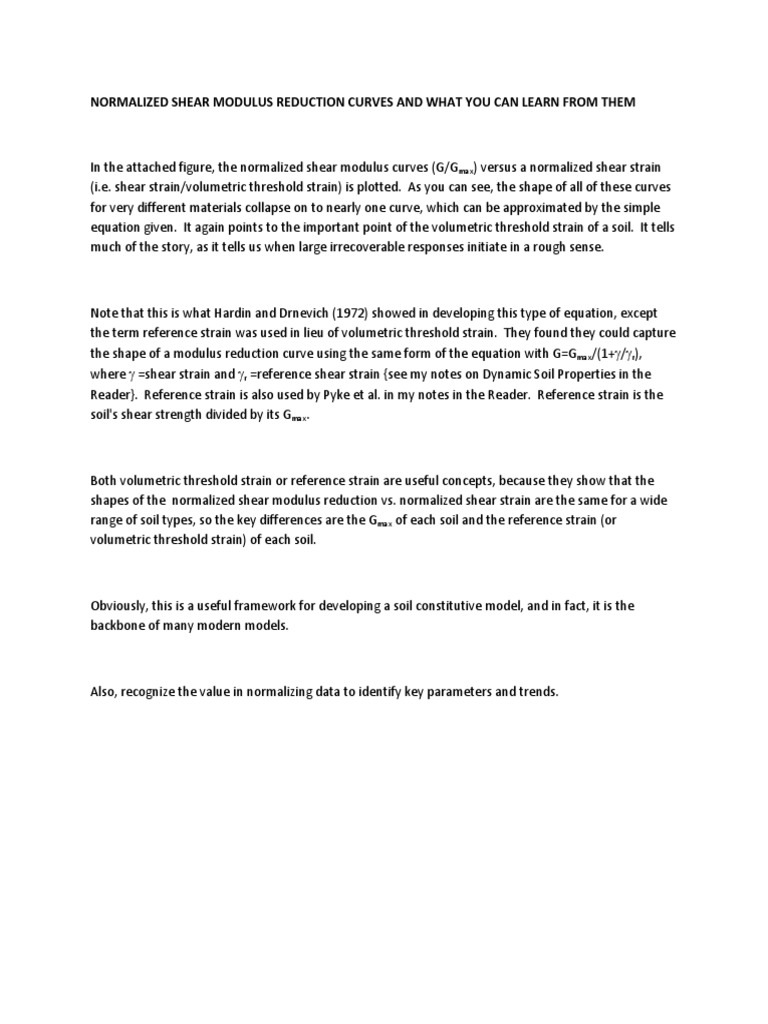 Normalized Shear Modulus And Strain Pdf Building Engineering