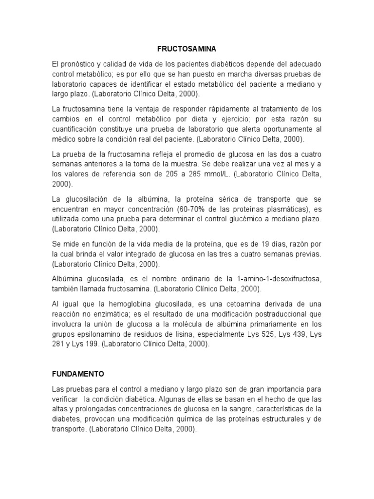 Fructosamina: Control Glucémico en Diabetes | PDF | Diabetes | Proteínas