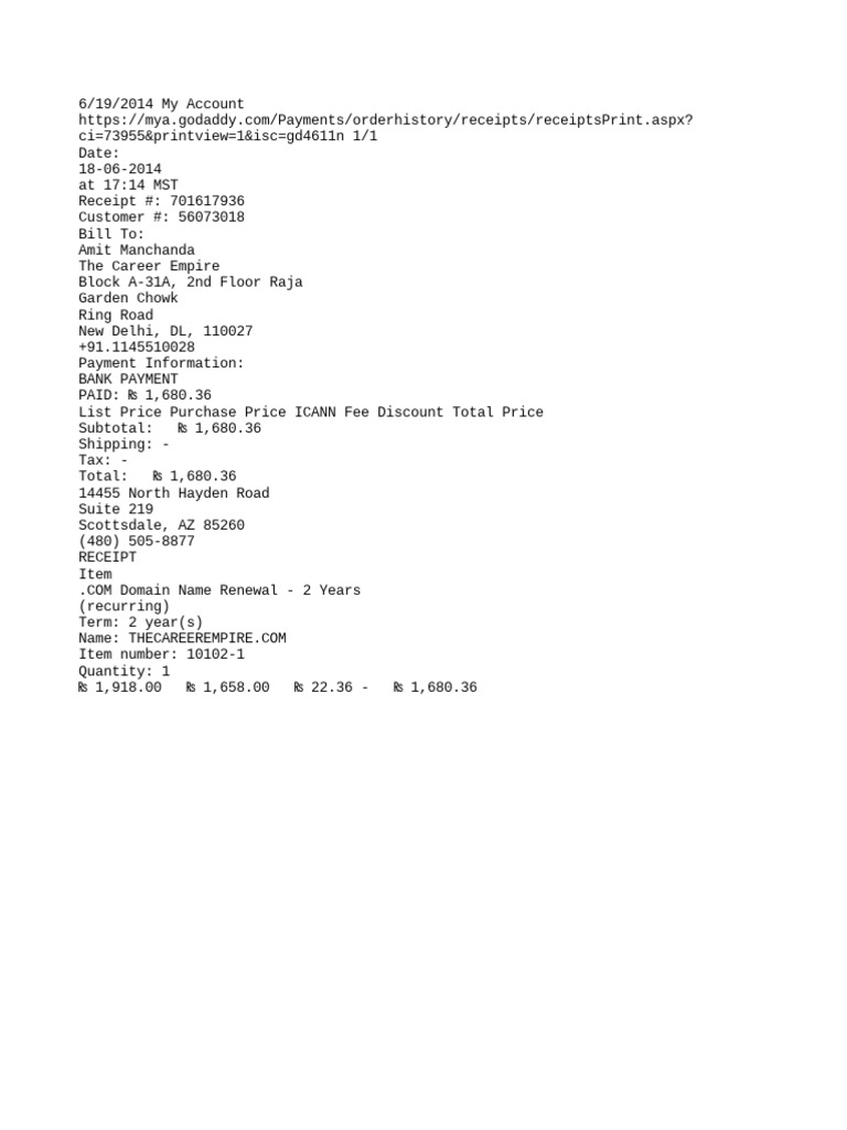 GoDaddy Invoice | PDF