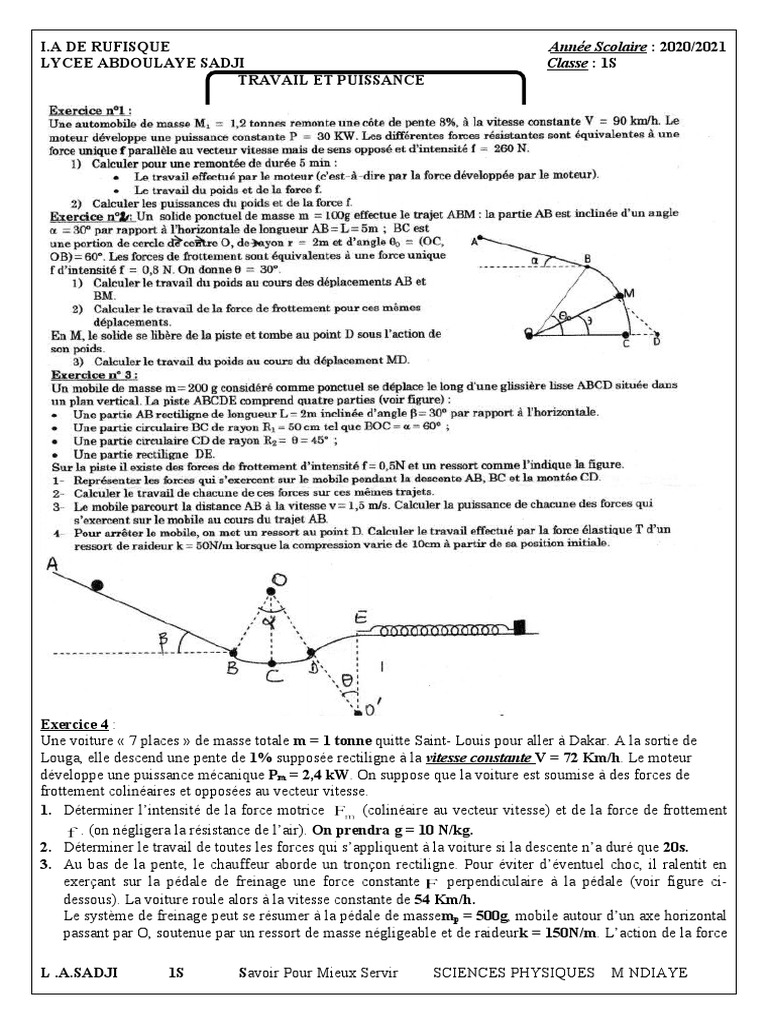 Travail Et Puissance | PDF | Pendule (physique) | Puissance (physique)