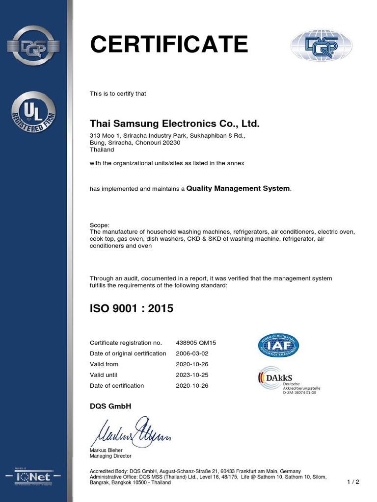 Thai Samsung ISO 9001 Certification | PDF