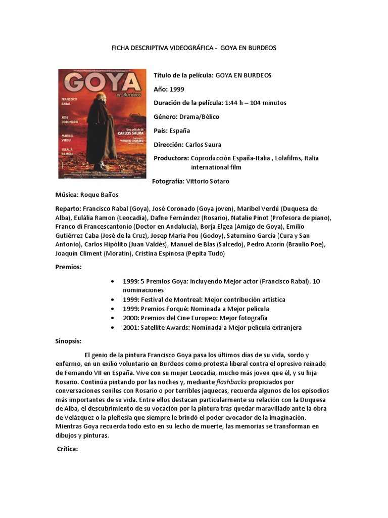 Ficha Descriptiva Videográfica | PDF | Francisco Goya | Españoles